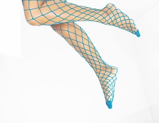 Plus Size Fishnet Seamless Stocking Turquoise - Samaroo's Limited