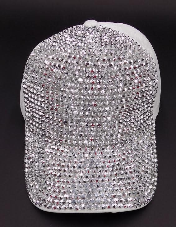Velcro Closure Rhinestone Cap - Crystal/White - Samaroo's Limited