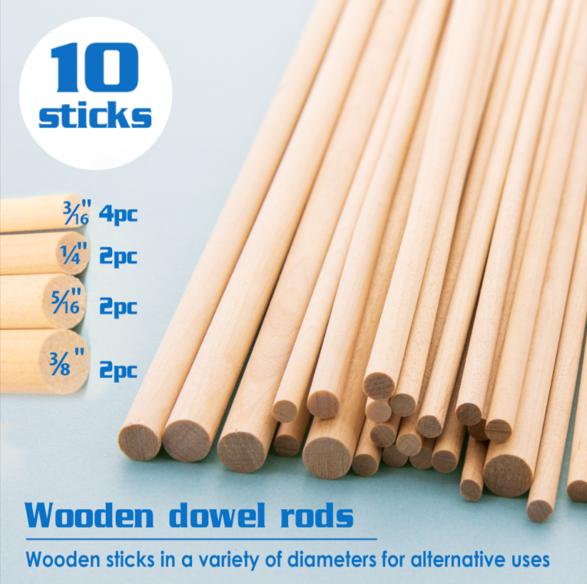 Bazic Round Natural Wooden Dowel Sticks Assorted Sizes (10/Bag ...