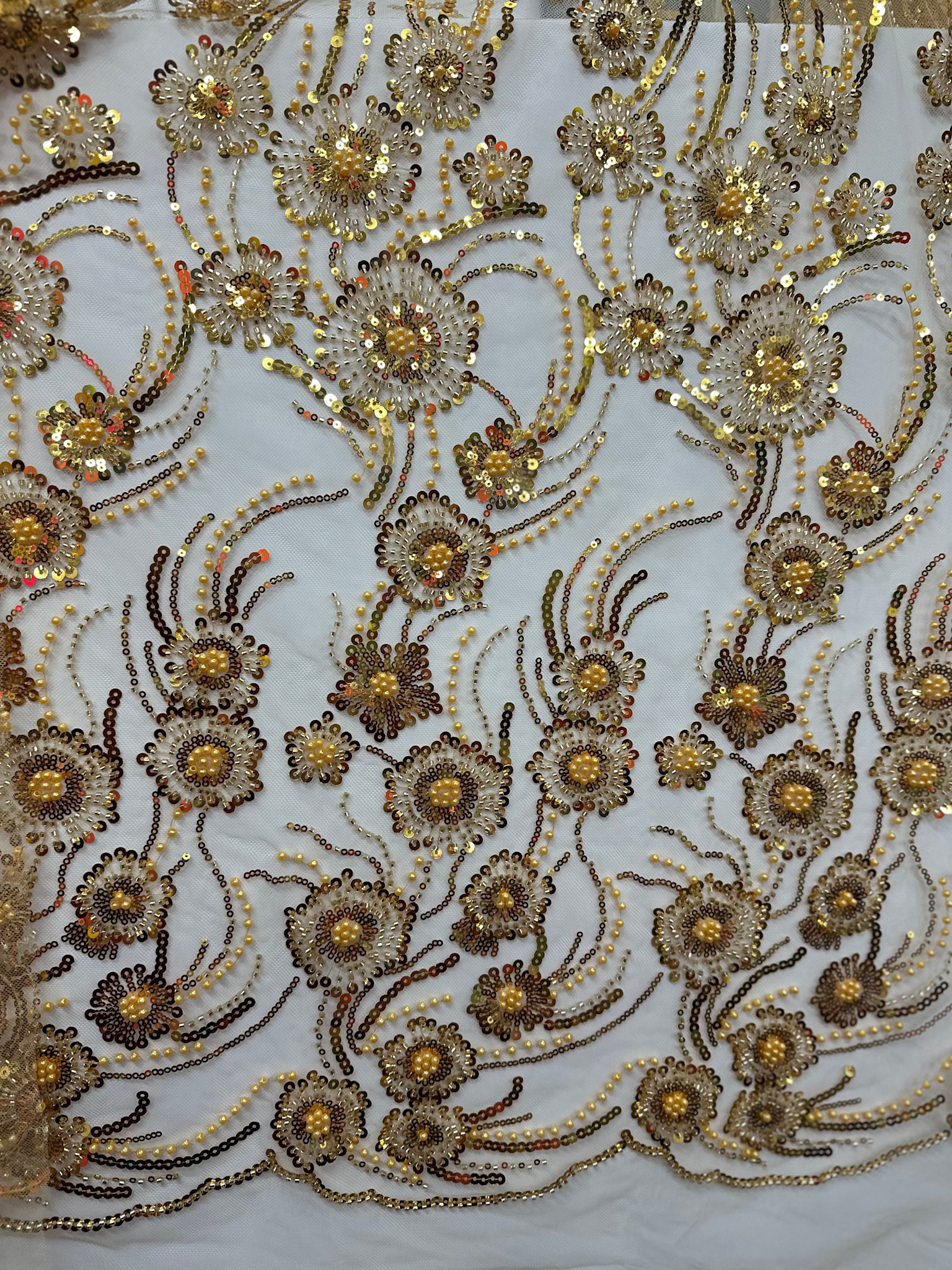 Embroidery Sequins & Bead 125-130cm - Gold - Samaroo's Limited
