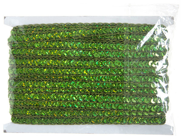 Sequin 6mm Round Trim Lime Green Hologram (15mm Wide) apx 20yd ...