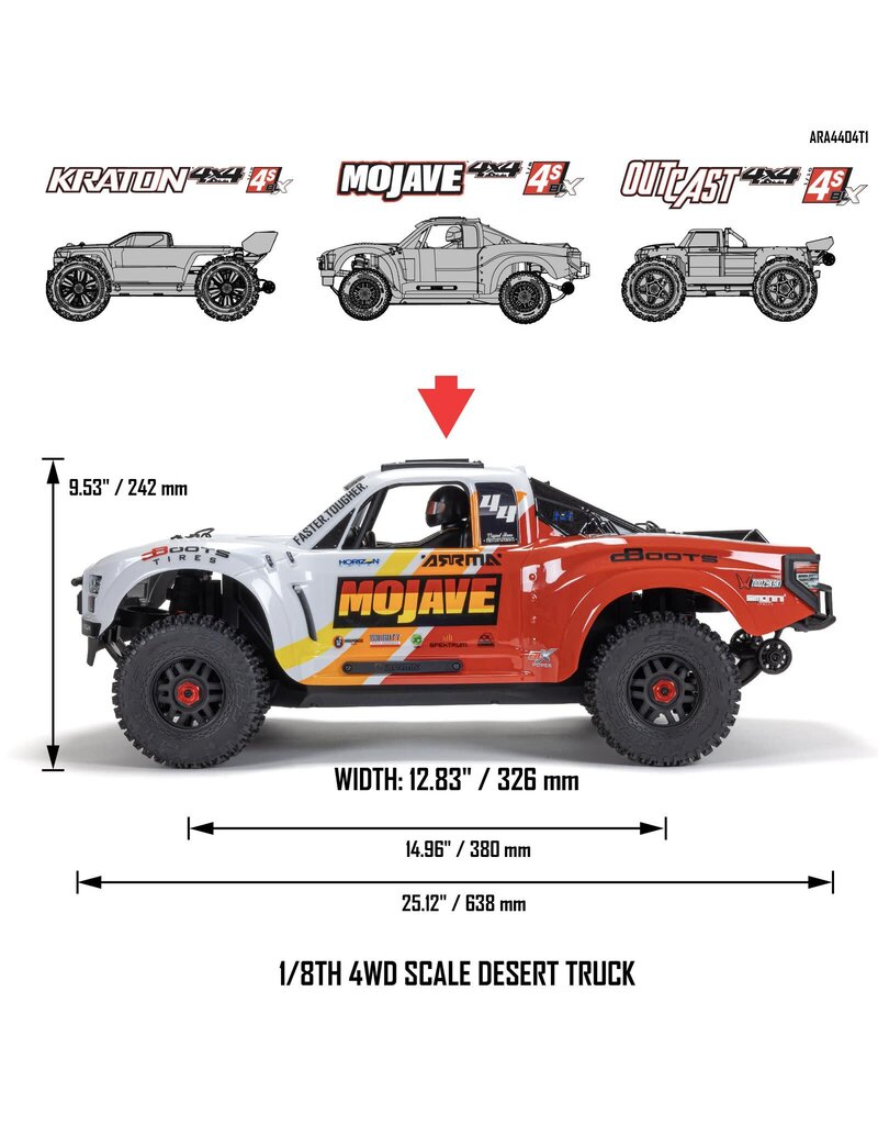 ARA4404T1 1/8 MOJAVE 4X4 4S BLX Desert Truck RTR, White - My Tobbies ...