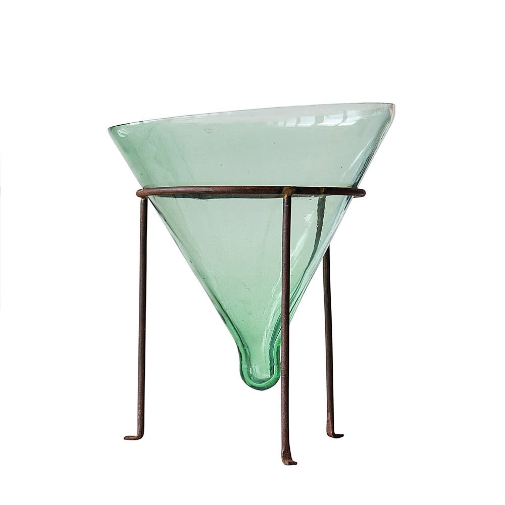 S/2 12-1/4"H Recycled Glass Cone Planter w Metal Stand - Oak & Willow