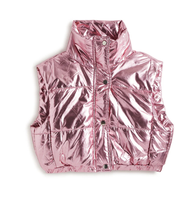 tractr Metallic Cropped Puffer Vest - Rose - Skipper & Scout