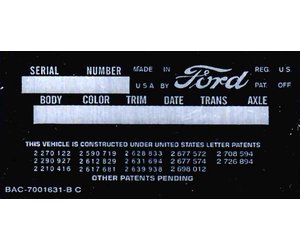 C3 Vin Tag - Ford (2 Lines) - Affordable Street Rods