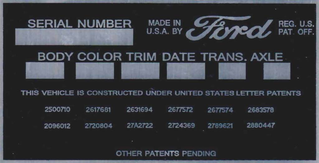 I4 Vin Tag - Ford (7 Lines) - Affordable Street Rods
