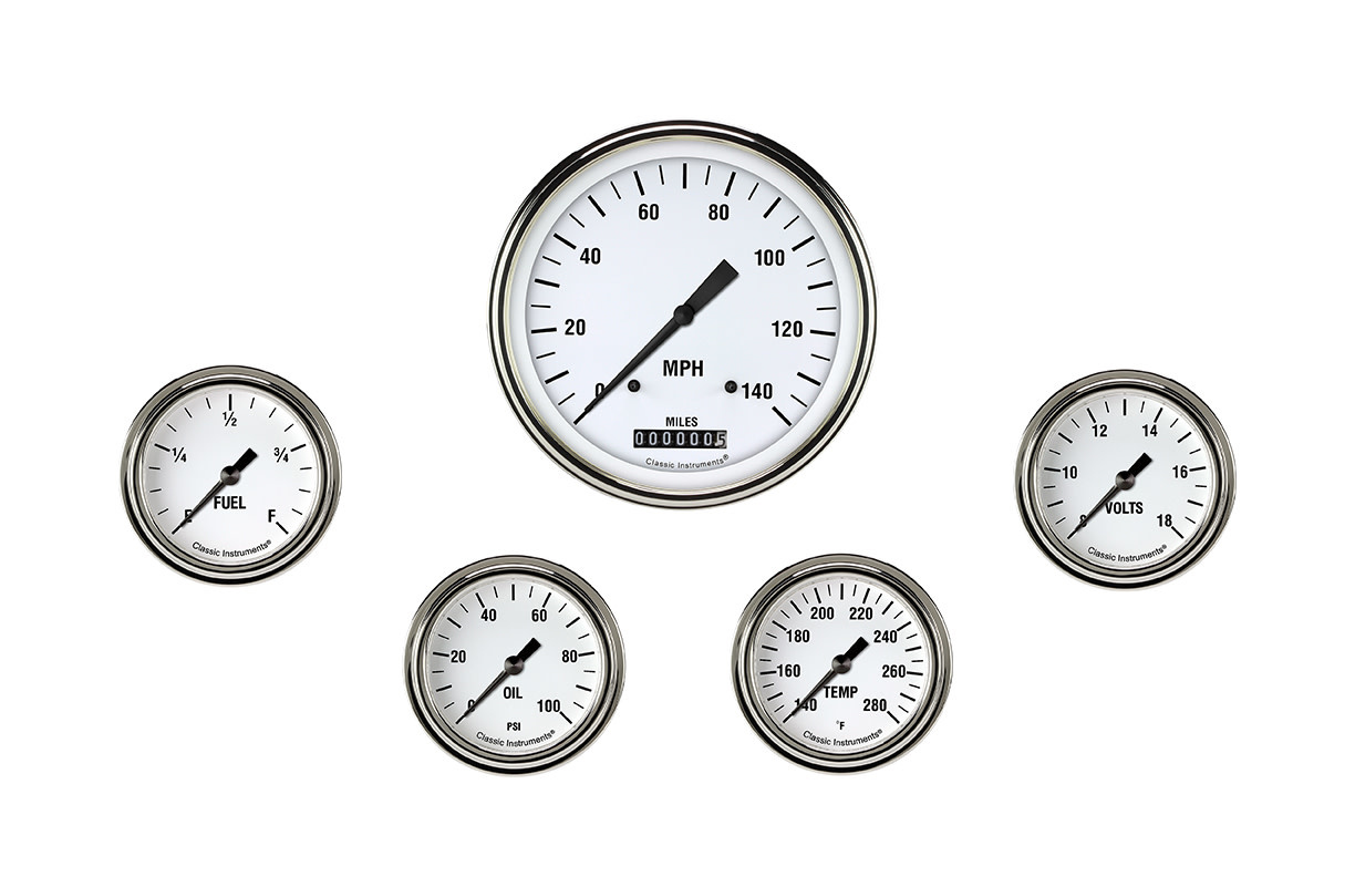 5 Gauge Set 4 5 8 Speedo 2 5 8 Full Sweep FOTV White Hot Series 