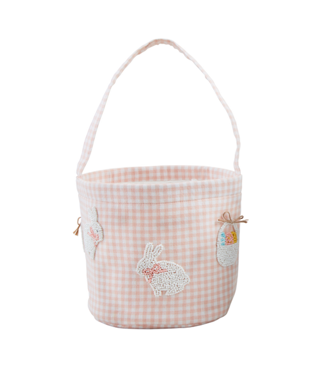 Pink Gingham Beaded Easter Basket - Gracious Me!