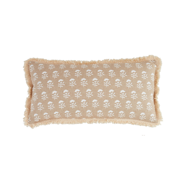 Tan Block Print Mini Floral Lumbar Pillow - Gracious Me!