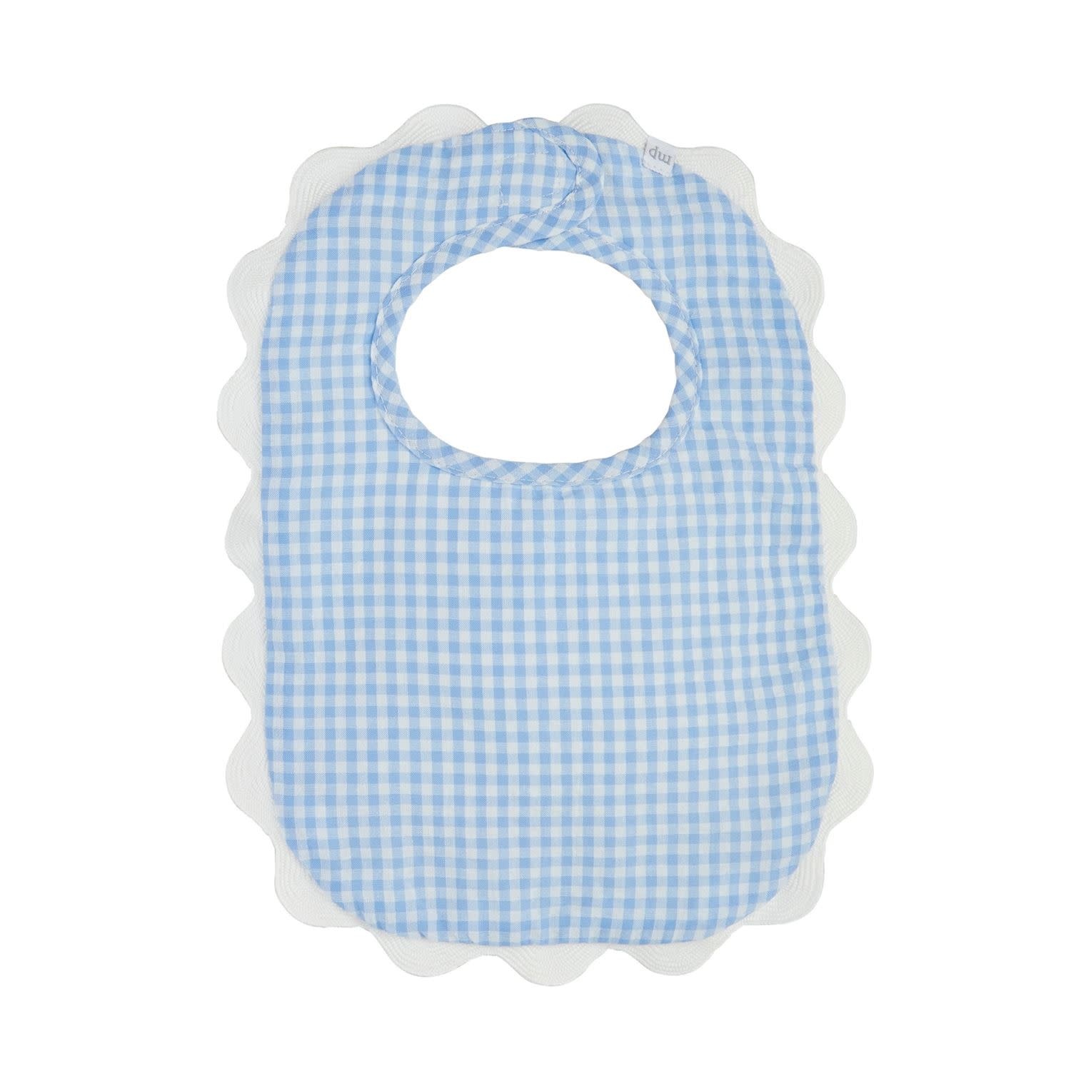 Blue Gingham Scallop Bib - Gracious Me!