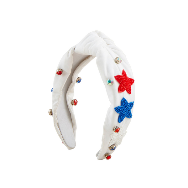 Patriotic Stars White Beaded Headband - Gracious Me!