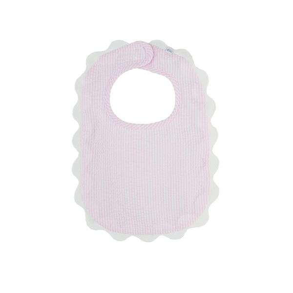 Pink Seersucker Scallop Bib - Gracious Me!