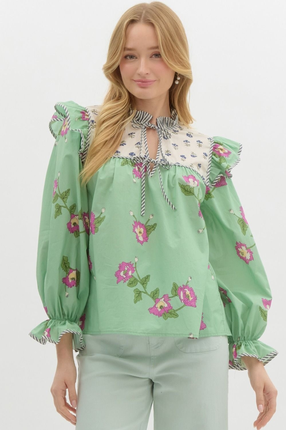 Everlee Apple Green Floral Blouse - Gracious Me!