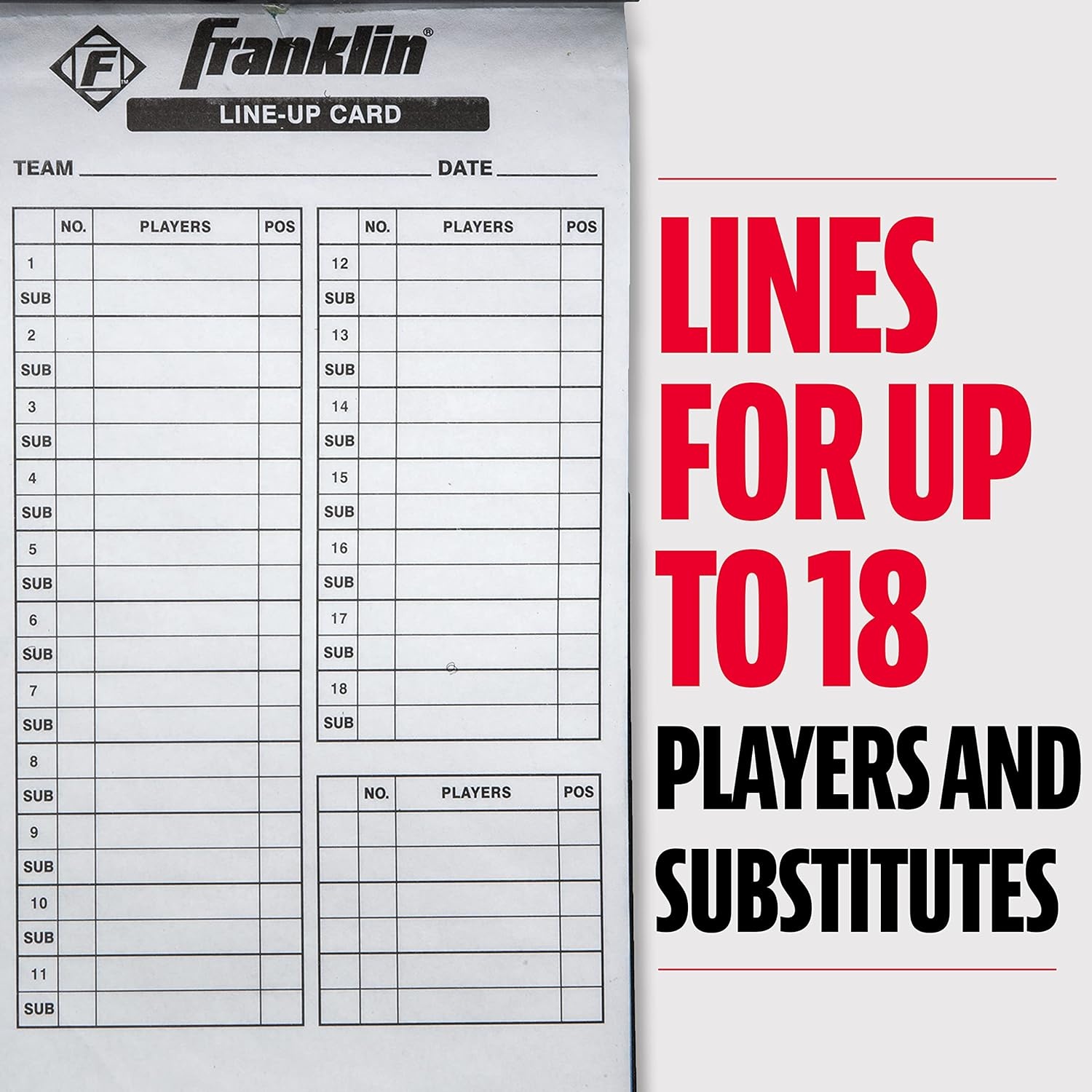 FRANKLIN LINE-UP CARDS - Grand Chelem Centre de Balle