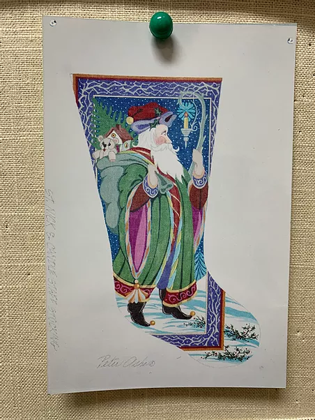 PAST06 St Nick and Candle Staff - Twisted Stitches Needlepoint, LLC