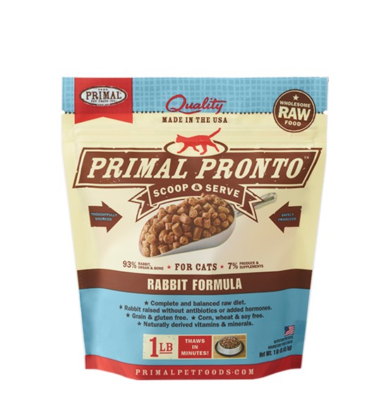 PRIMAL Pronto Frozen Raw Feline Rabbit Formula 1 lb. - The Fish & Bone