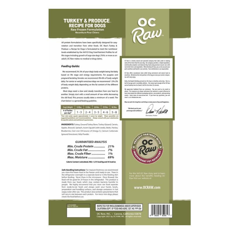 OC RAW Frozen Dog Turkey & Produce Recipe 4 LB - The Fish & Bone