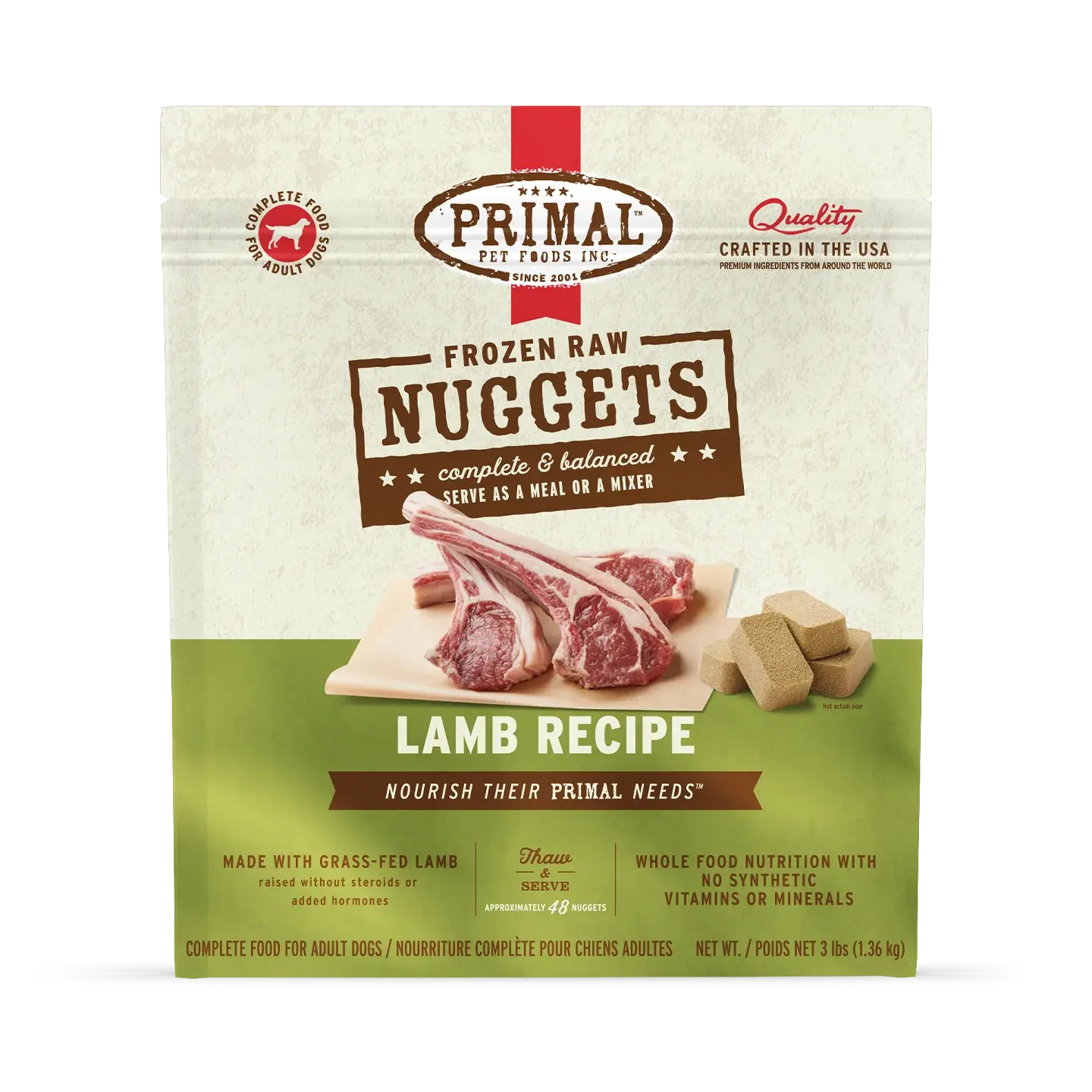 Primal Raw Frozen Lamb Dog Food 3 LB | Grass-Fed & Natural Nutrition ...