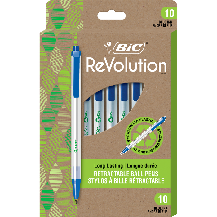 ReVolution Recycled Clic Stic Retractable Ballpoint Pen Blue 1.0mm 10Pk ...