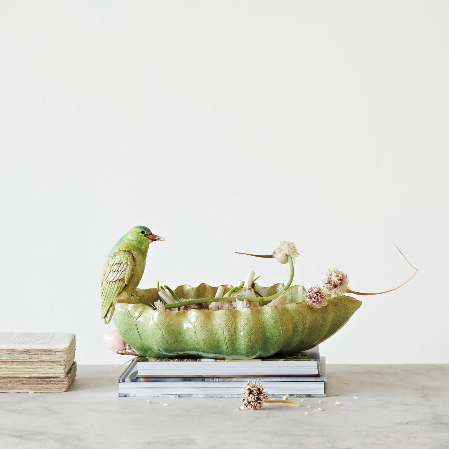 Resin Leaf Shaped Bowl with Bird - Junebug