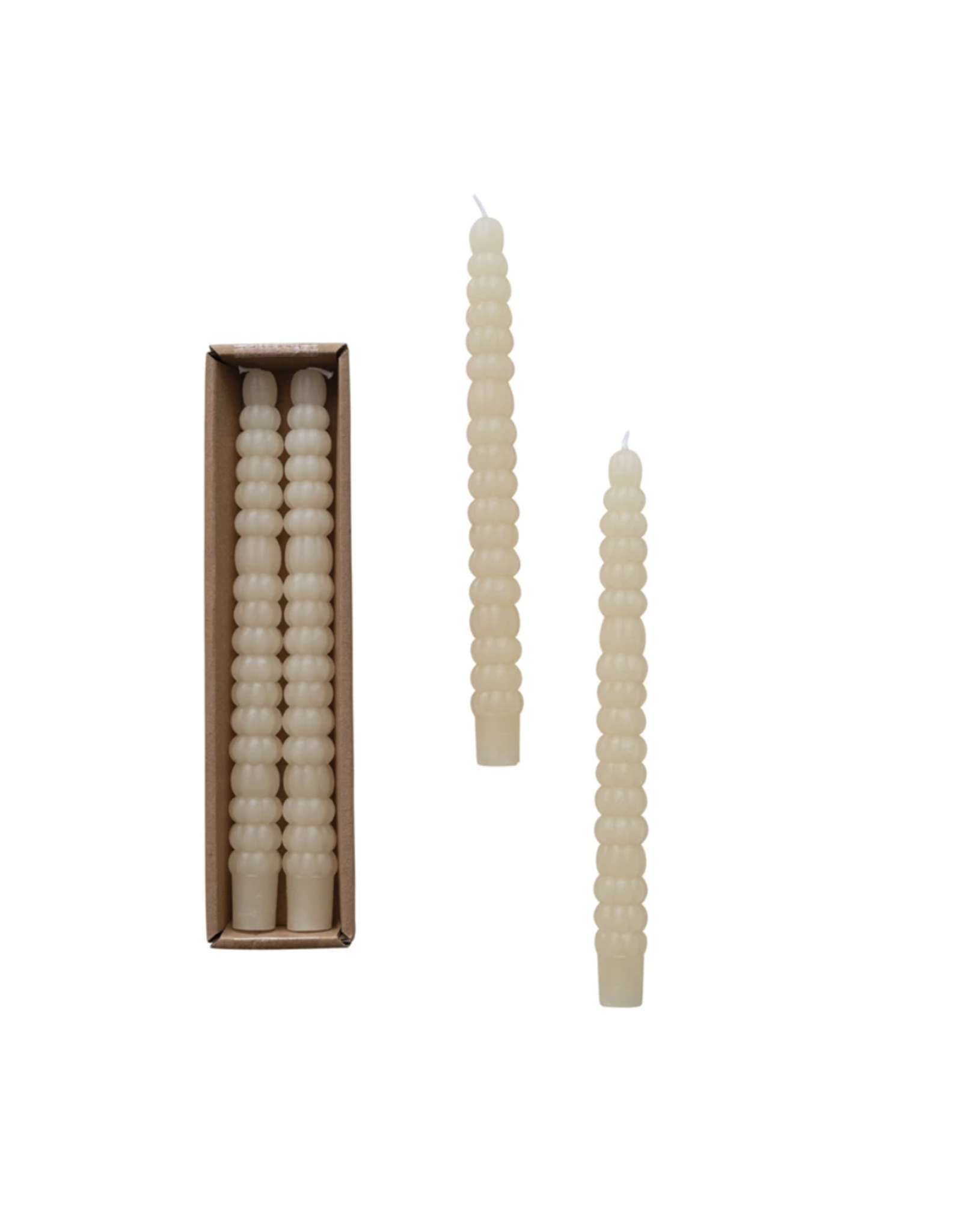 Pumpkin Shaped Taper Candle Set of 2 in Cream - Junebug