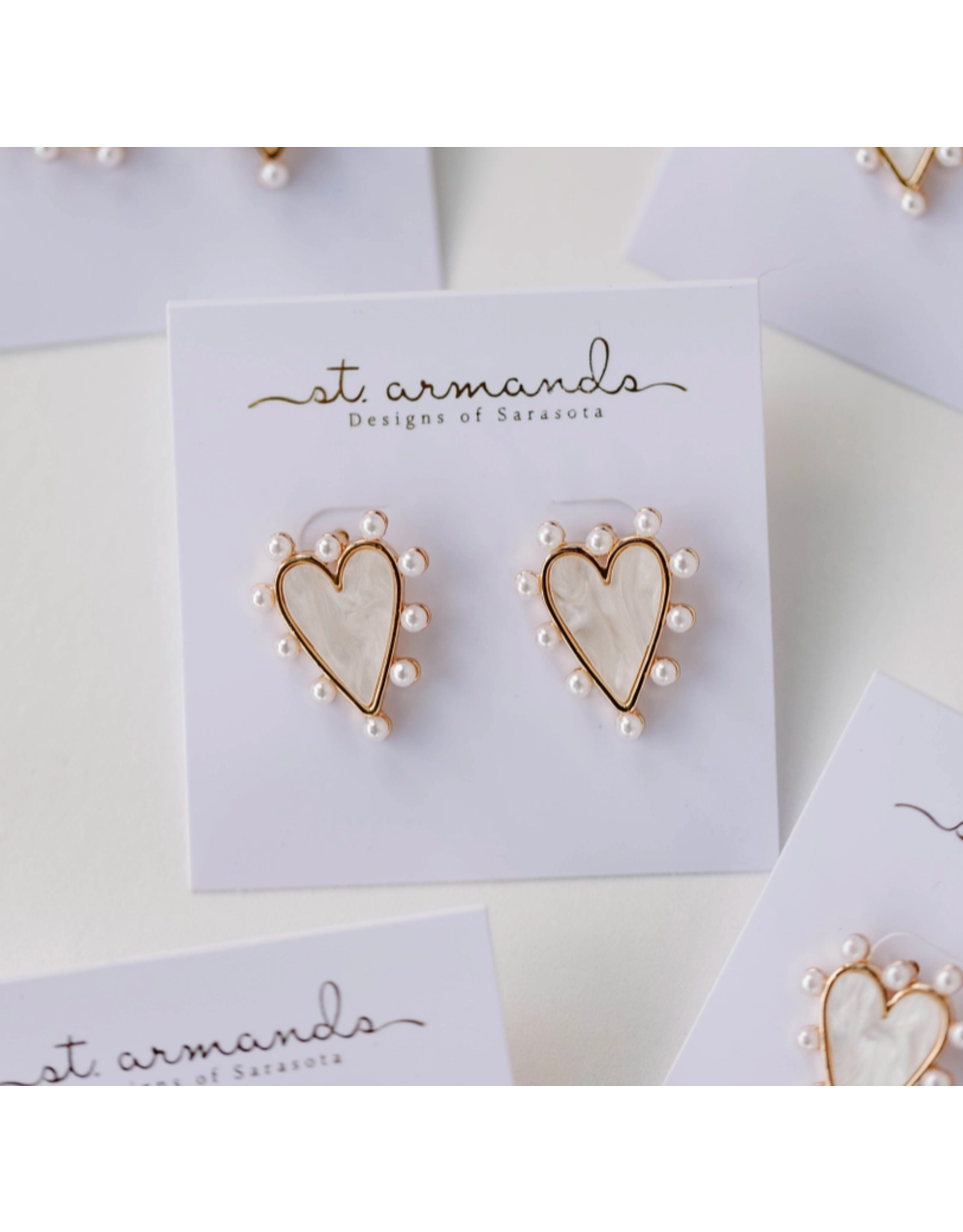 Pearl Studded Pink Tortoise Heart Stud Earrings - Junebug