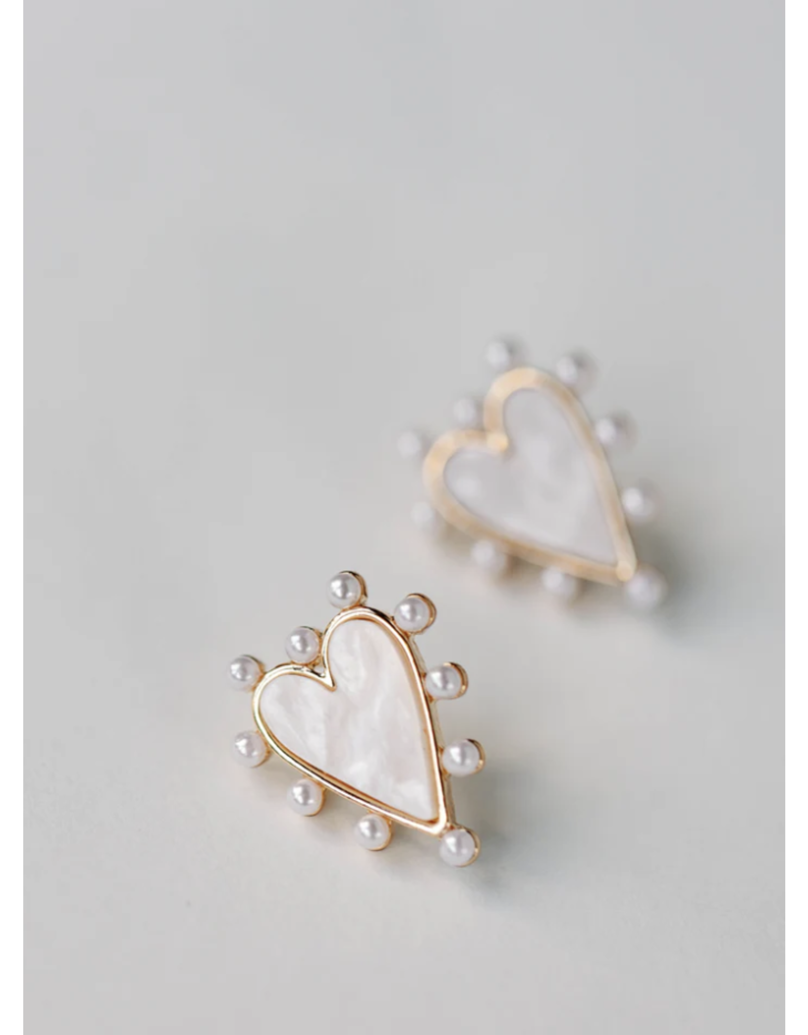 Pearl Studded Pink Tortoise Heart Stud Earrings - Junebug