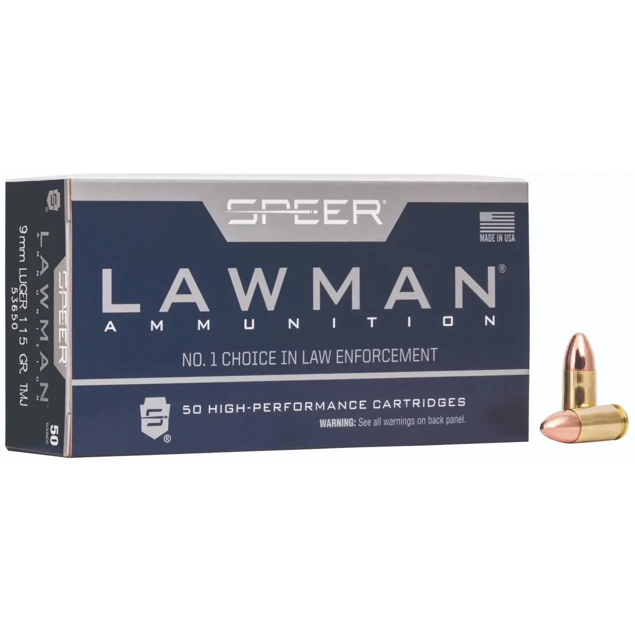 Speer Lawman Ammo 9MM TMJ 115 GR 50 RD Box - Firearms Unknown