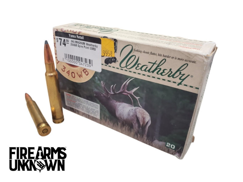 .340 MAGNUM Weatherby 250GR Spire Point 20RD - Firearms Unknown