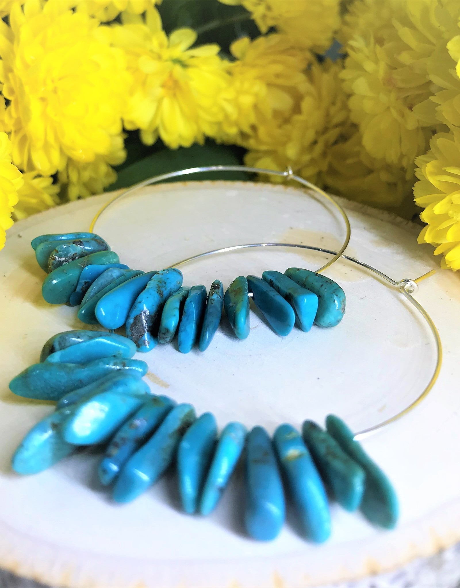 Hoop Earrings - Raw Turquoise/Silver - The Bear Den Gallery