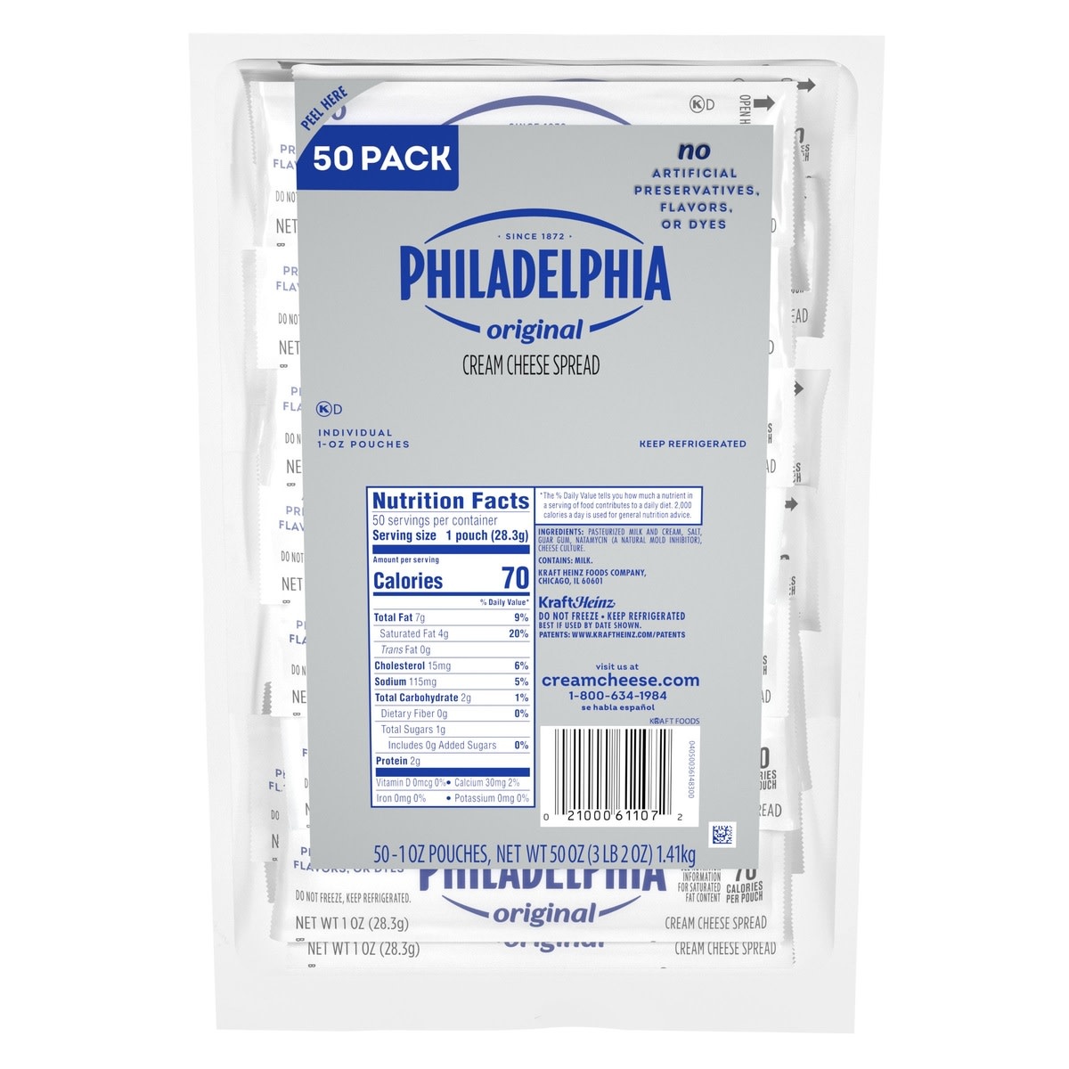 Philadelphia Philadelphia Cream Cheese Spread Original, 1 oz, 50 ct ...