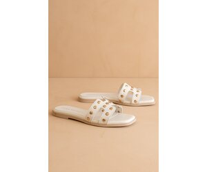 OASIS SOCIETY THE EVELYNNE STUDDED H BAND SLIDES WHITE - The Crowned Bird