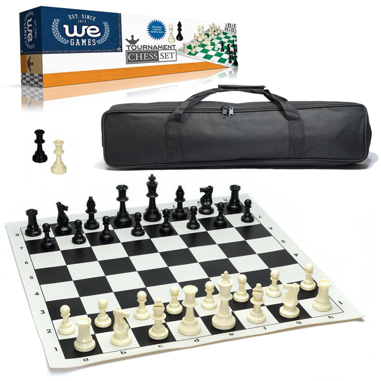 Tournament Chess Set – Plastic Chess Pieces with Black Roll-up Chess ...