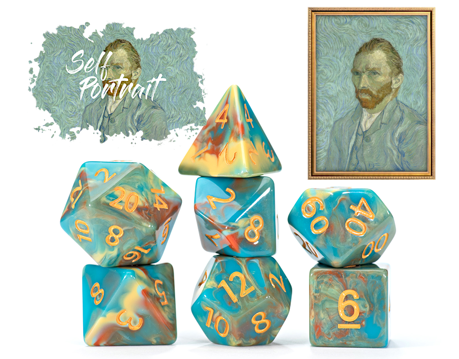 7-Piece RPG Dice Set: Van Gogh Dice - Self Portrait - Boardgames.ca