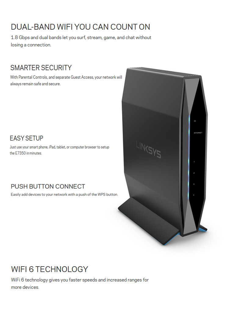 Linksys Dual Band Router AX1800 E7350 WiFi6 - Super Technologies Limited