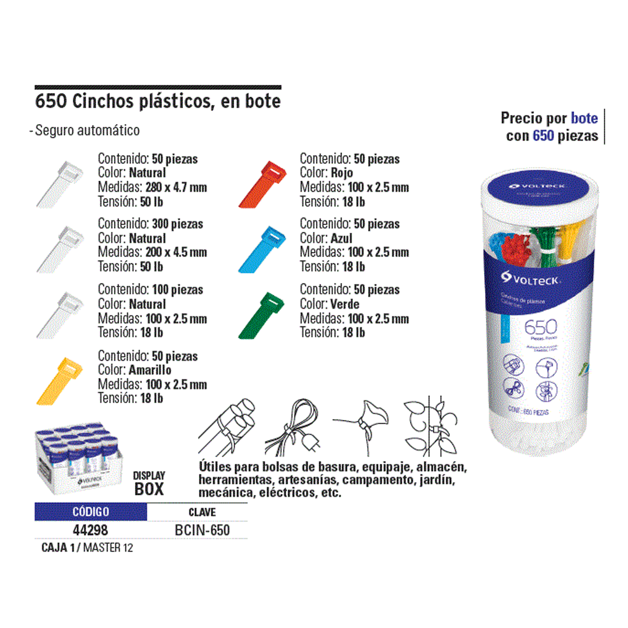 Volteck Assorted Coloured Plastic Cable Ties 650pcs - Super ...