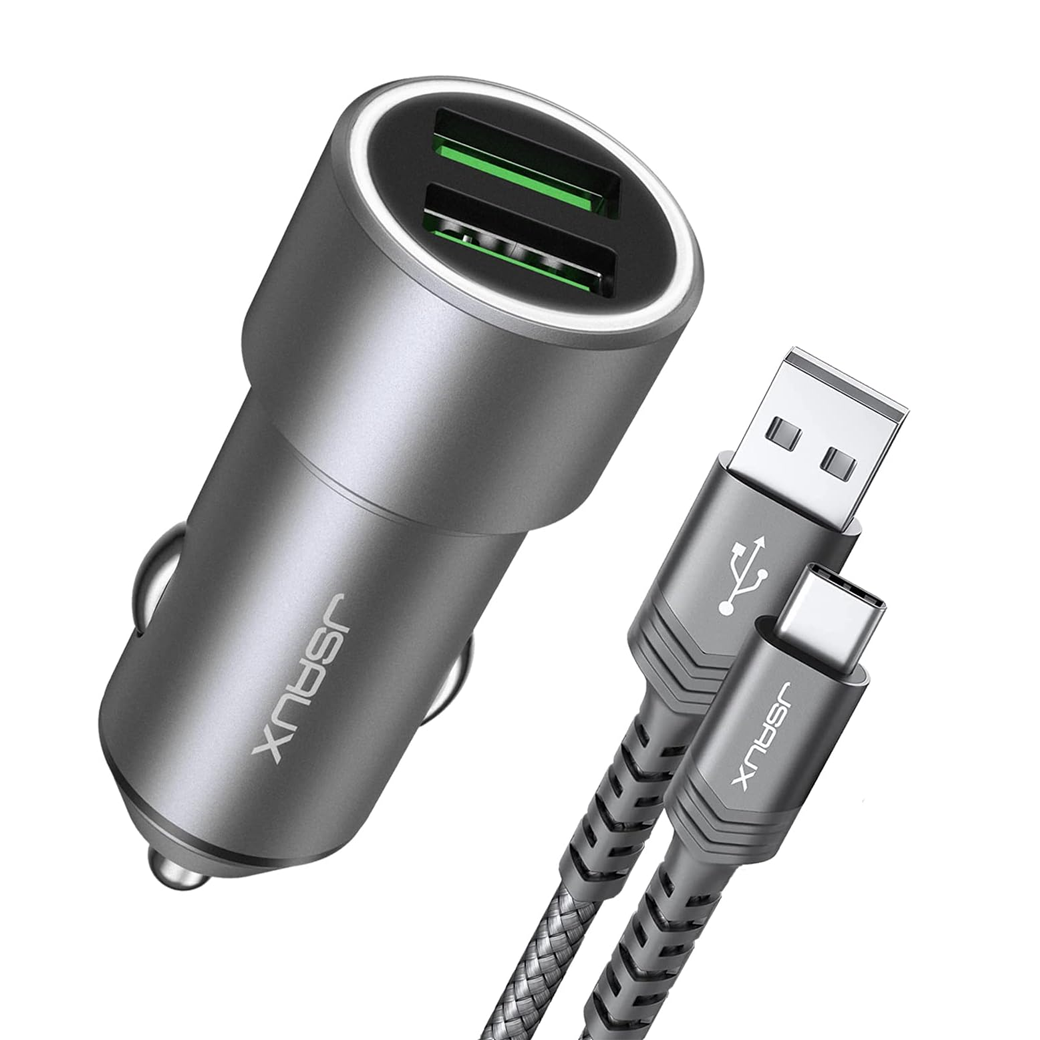 Jsaux Dual Port USB / Type C Car Charger 38W Grey - Super Technologies Limited