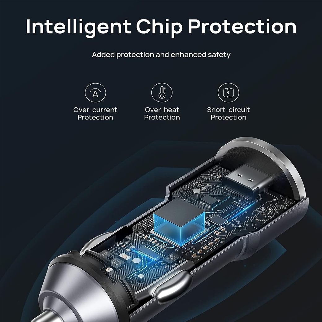 Jsaux Dual Port USB / Type C Car Charger 38W Grey - Super Technologies Limited