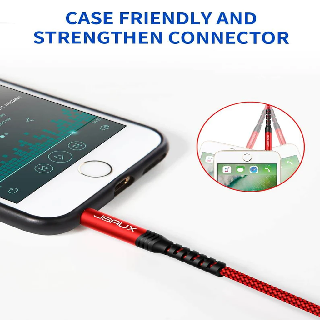 JSAUX Audio Red Cable 3.5mm to 3.5mm Male 1.2M 2-Pack Braided - Super ...