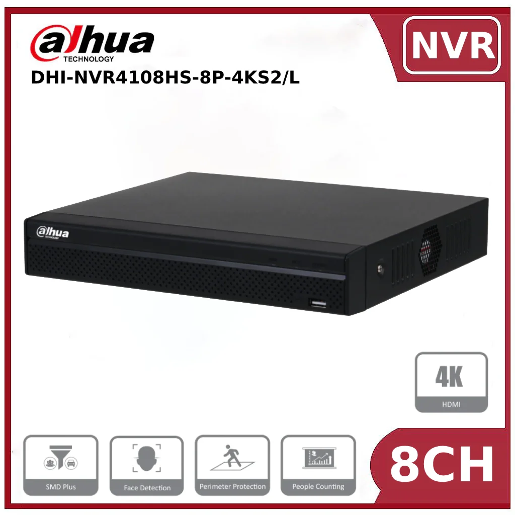 Dahua 8ch POE NVR up to 8mp DHI-NVR4108HS-8P-4KS2/L - Super Technologies Limited