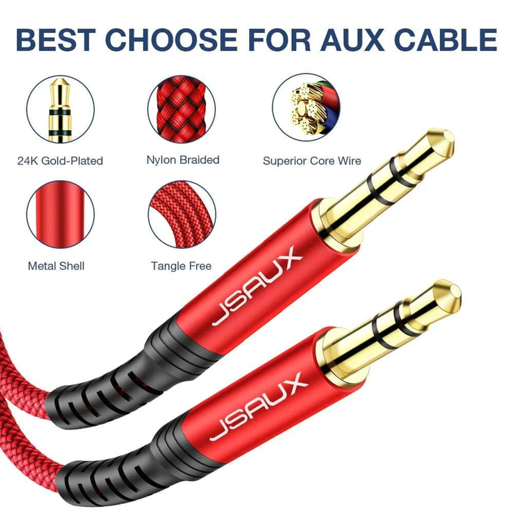 Jsaux 3.5mm to 3.5mm Aux Audio Cable Red 3M Braided - Super ...