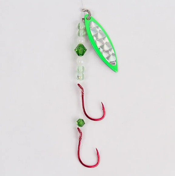 Kingfisher green & white double hook spinner - Black Sheep Sporting Goods