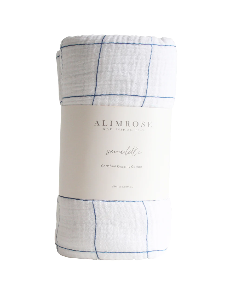 Alimrose Muslin Swaddle Grid Navy - Tiptoe Boutique