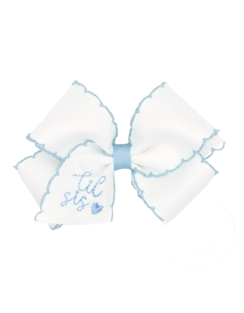 Wee Ones Small Millennium Blue Lil Sis Emb Bow - Bibs and Kids Boutique