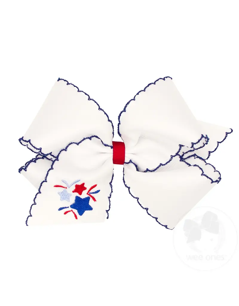 Wee Ones King Patriotic Firework Emb Bow - Bibs and Kids Boutique