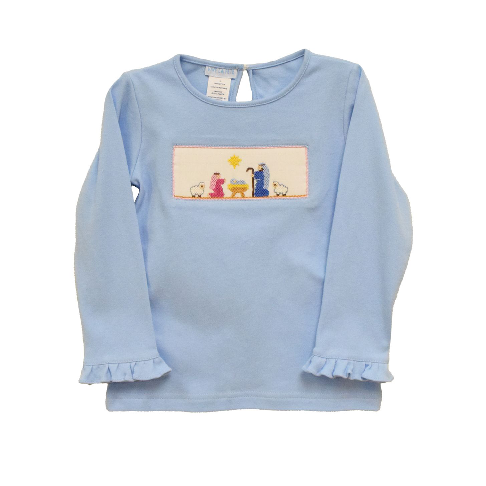 Vive la Fete Light Blue Nativity Ruffle Smocked Shirt - Spoiled Sweet ...