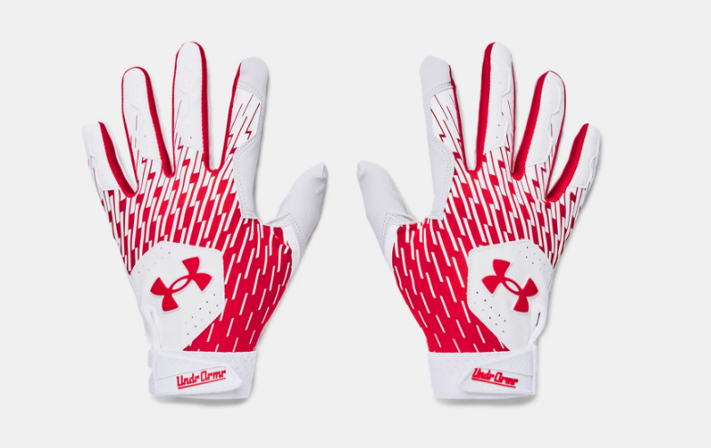 Red and white under armour football gloves store