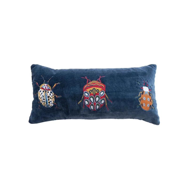 18x8 Cotton Velvet Pillow with Beetle - The Art of Home
