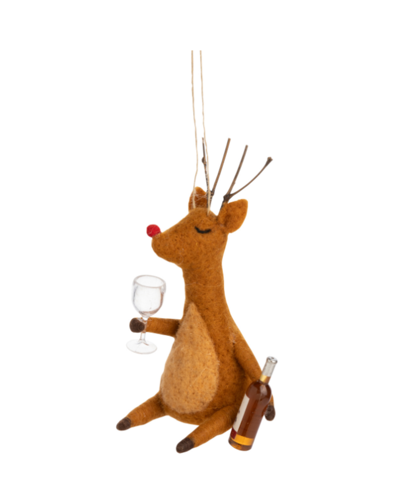 Felt Reindeer with Wine Glass Ornament - The Art of Home