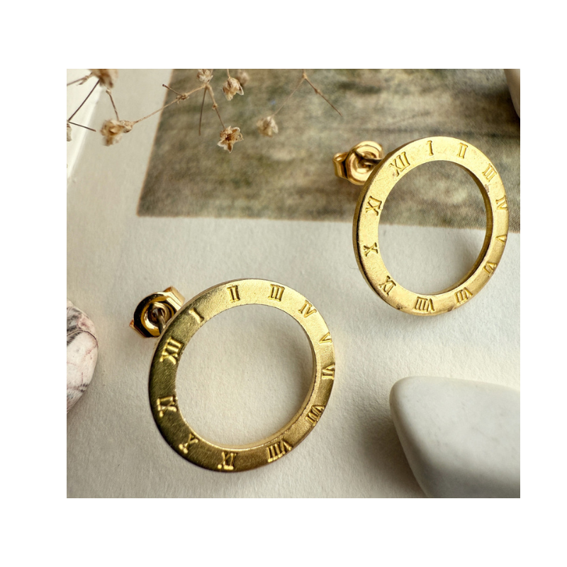 PIKA Samsara Roman Numerals Circle Studs Raw Brass - The Art of Home